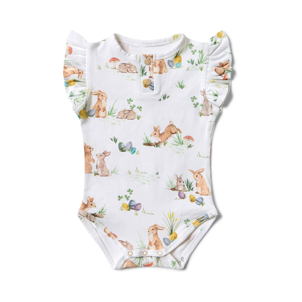 Easter Bunnies Short Sleeve Organic Bodysuit with Frill | Snuggle Hunny