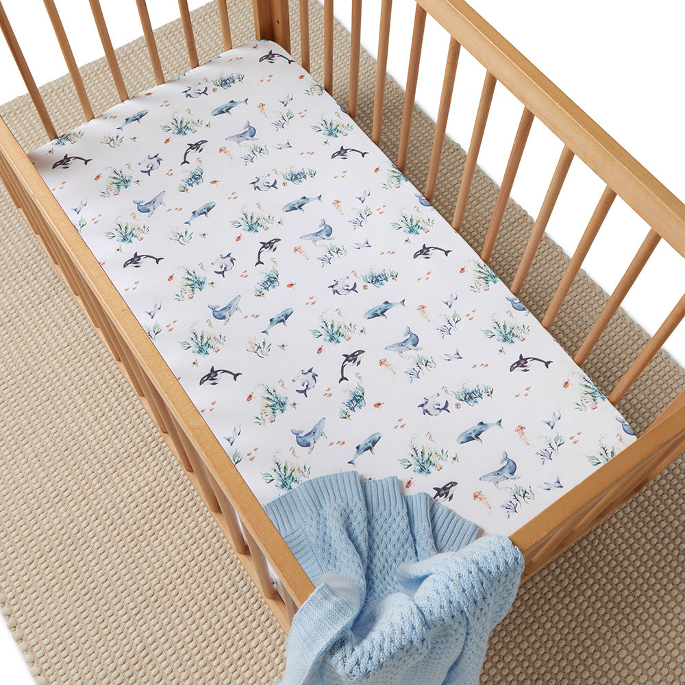 Ocean Organic Fitted Cot Sheet | Snuggle Hunny