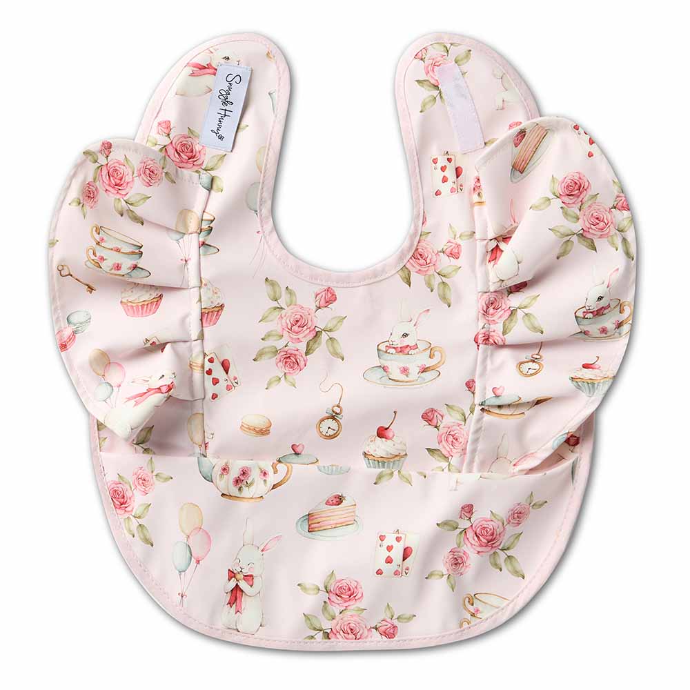 Alice’s Tea Party Waterproof Snuggle Baby Bib With Frill | Snuggle Hunny