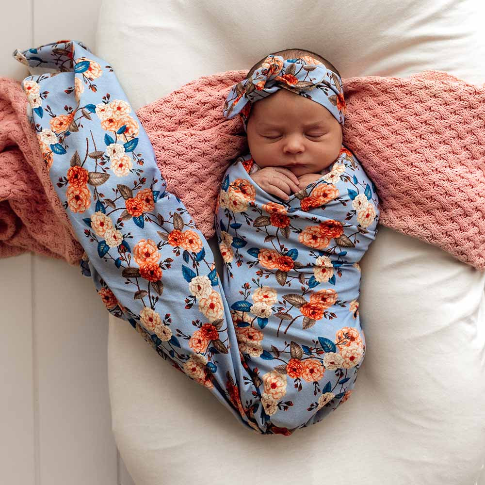 Vintage Blossom Organic Jersey Wrap & Topknot Set | Snuggle Hunny