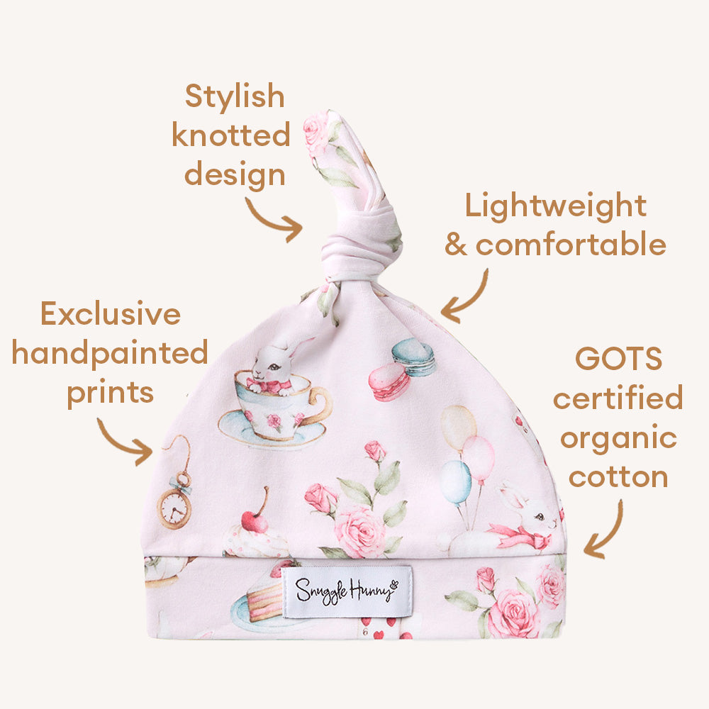 Alice’s Tea Party Organic Knotted Baby Beanie | Snuggle Hunny