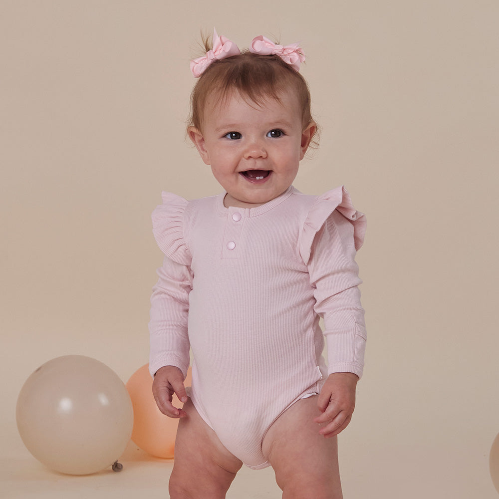 Baby Pink Organic Long Sleeve Bodysuit | Snuggle Hunny
