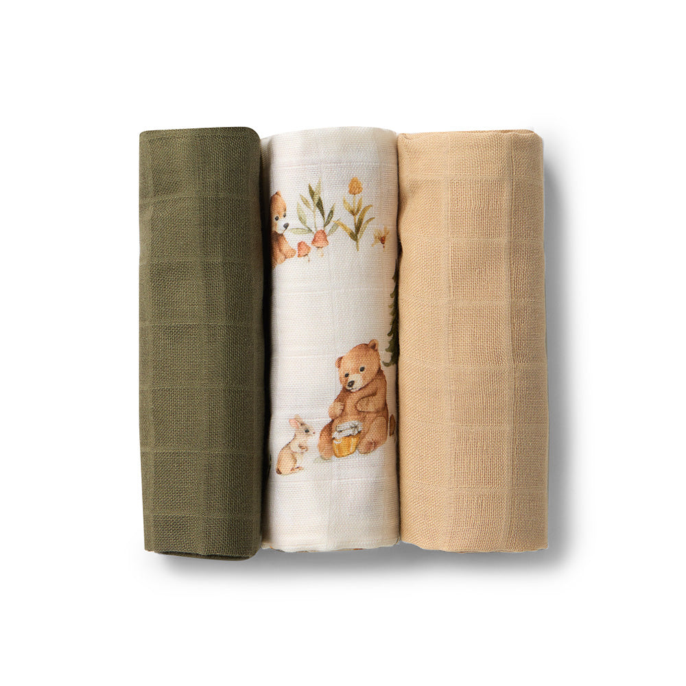 Small Organic Muslin Cloths 3 Pack - Bears | Snuggle Hunny