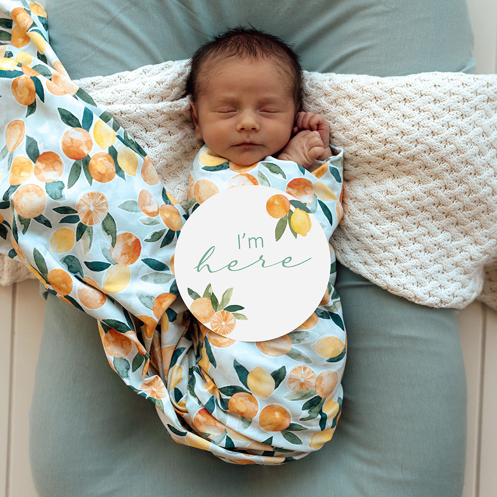 Citrus Squeeze Organic Jersey Wrap & Beanie Set | Snuggle Hunny