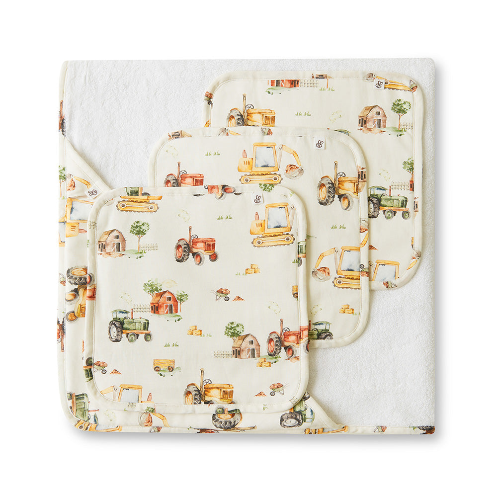 Diggers Organic Baby Towel & Wash Cloth Set | Snuggle Hunny