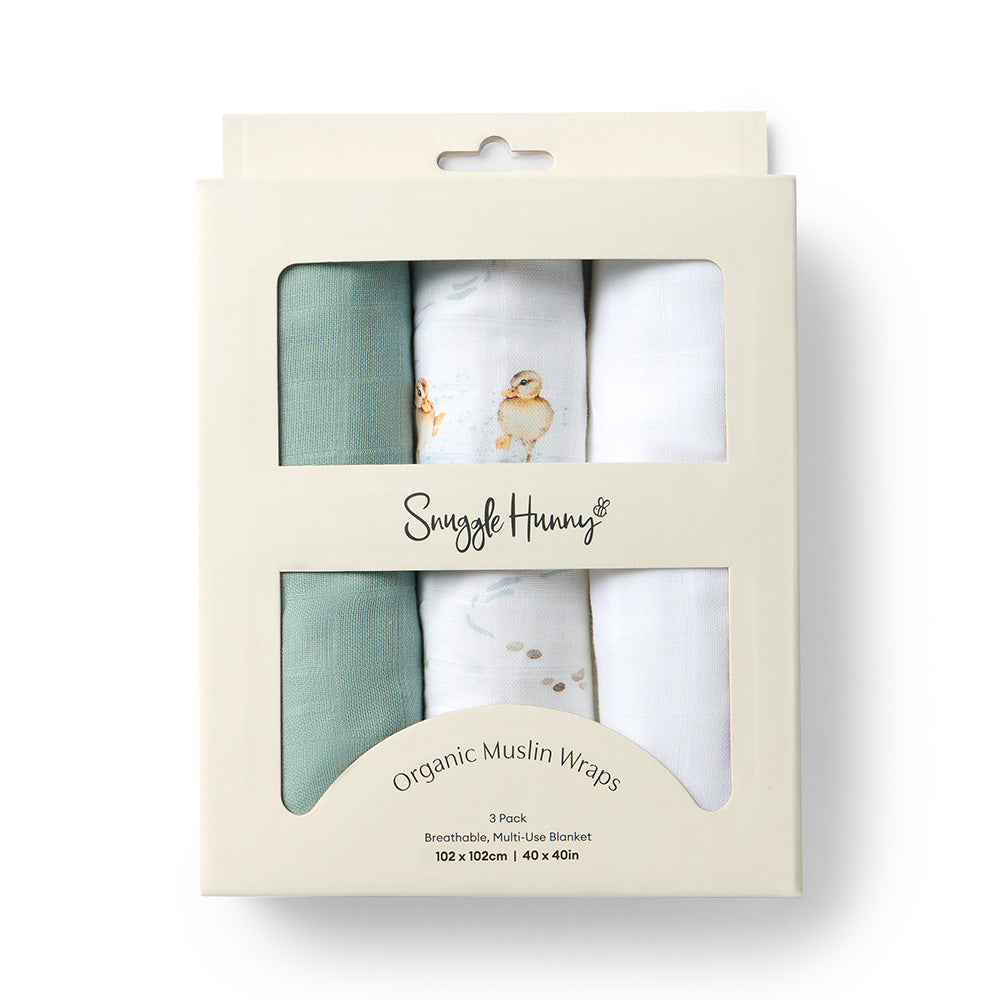 Large Organic Muslin Wraps 3 Pack - Duck Pond | Snuggle Hunny