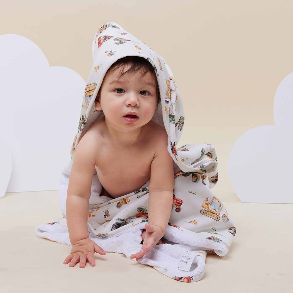 Diggers Organic Baby Towel & Wash Cloth Set | Snuggle Hunny