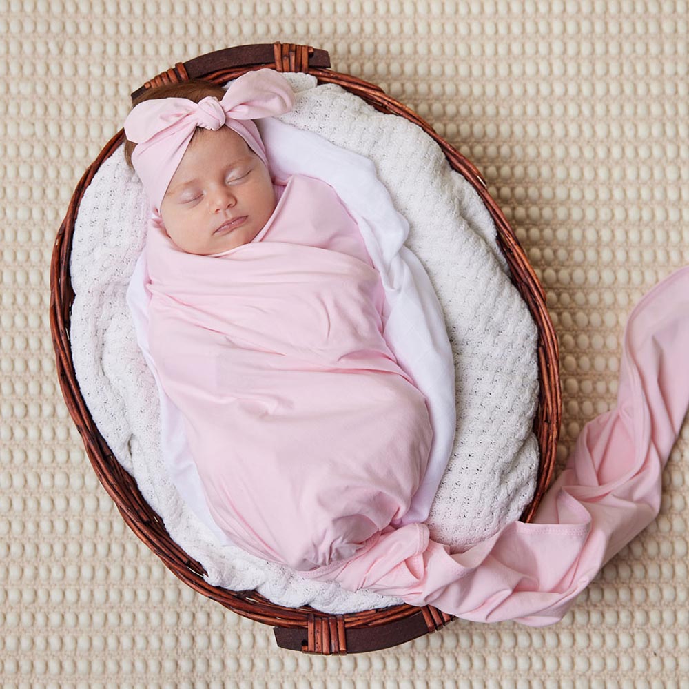 Baby Pink Organic Jersey Wrap & Topknot Set | Snuggle Hunny