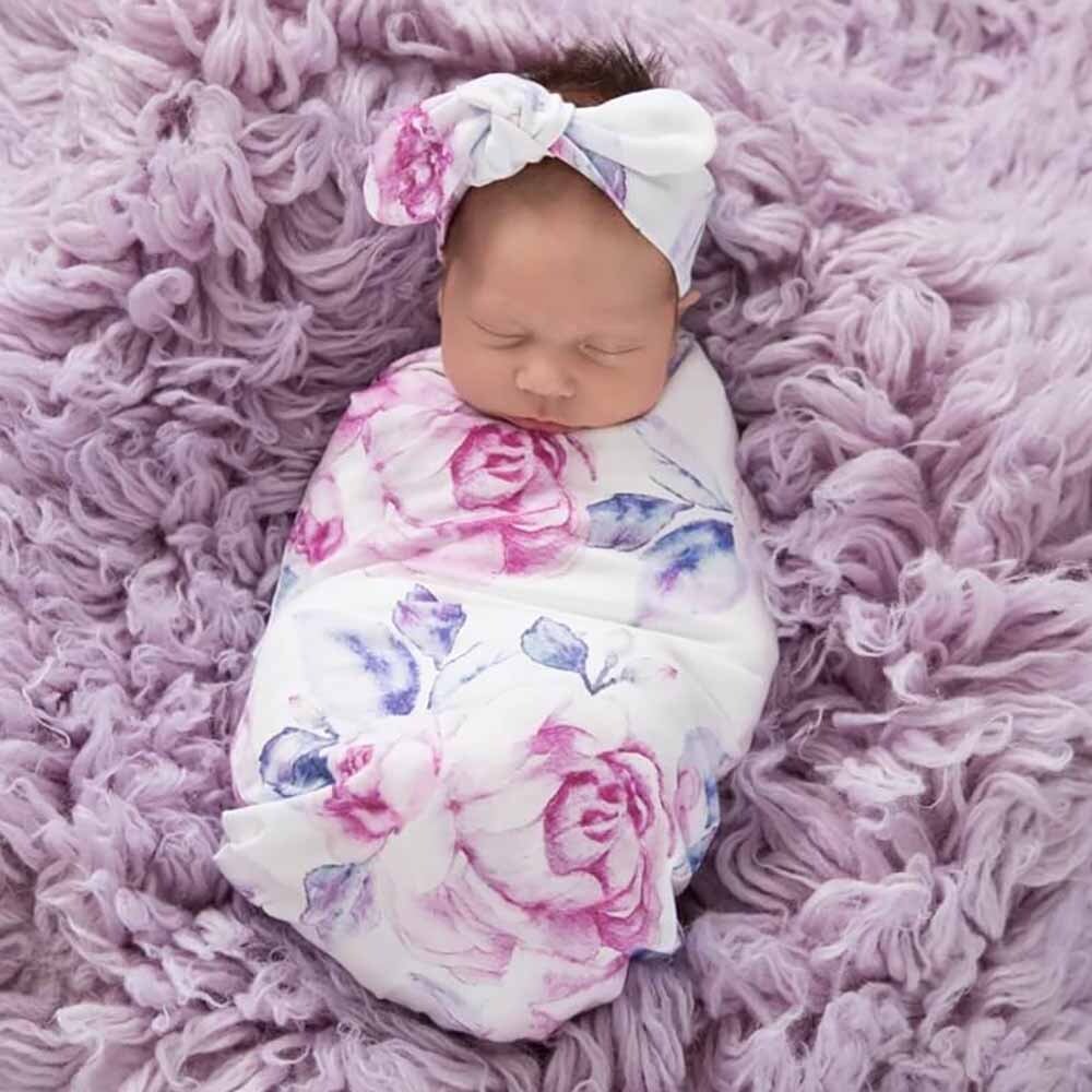 Lilac Skies Organic Snuggle Swaddle & Topknot Set | Snuggle Hunny