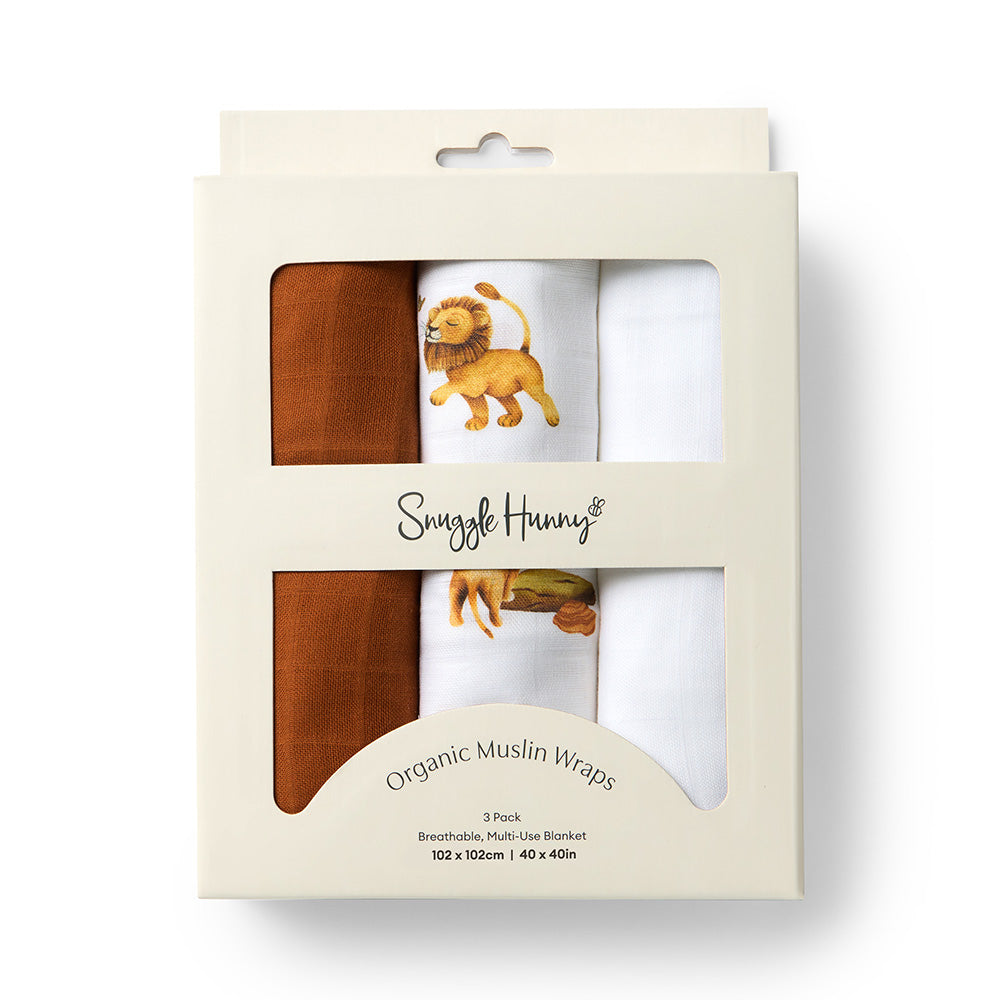 Large Organic Muslin Wraps 3 Pack - Lion | Snuggle Hunny