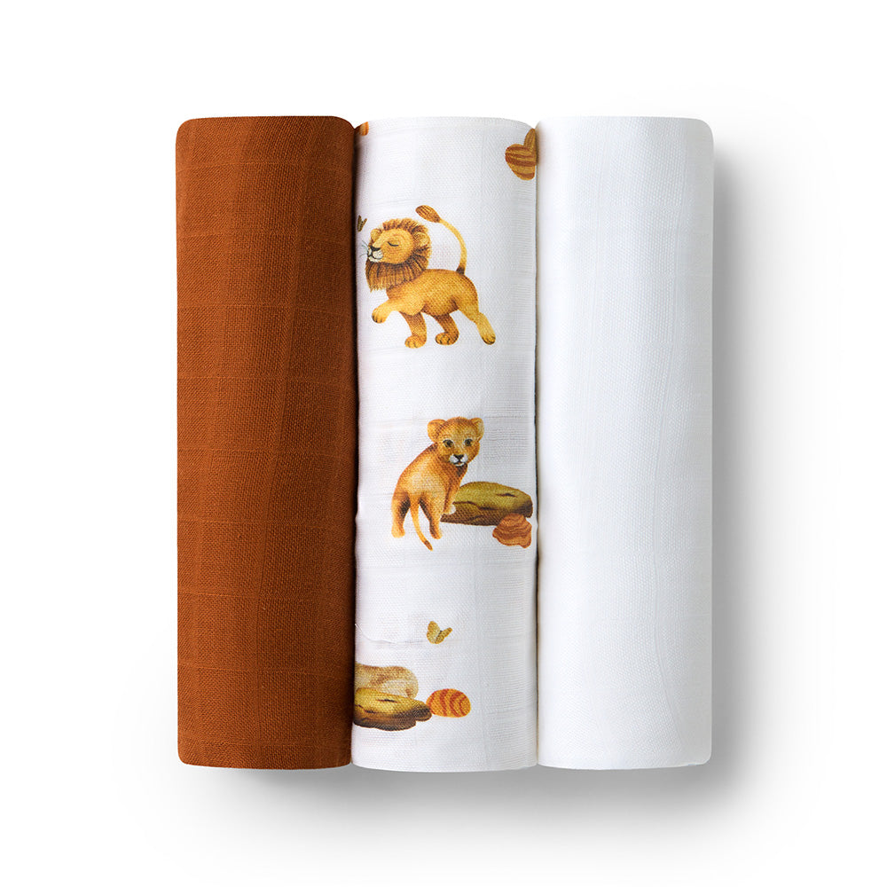 Large Organic Muslin Wraps 3 Pack - Lion | Snuggle Hunny