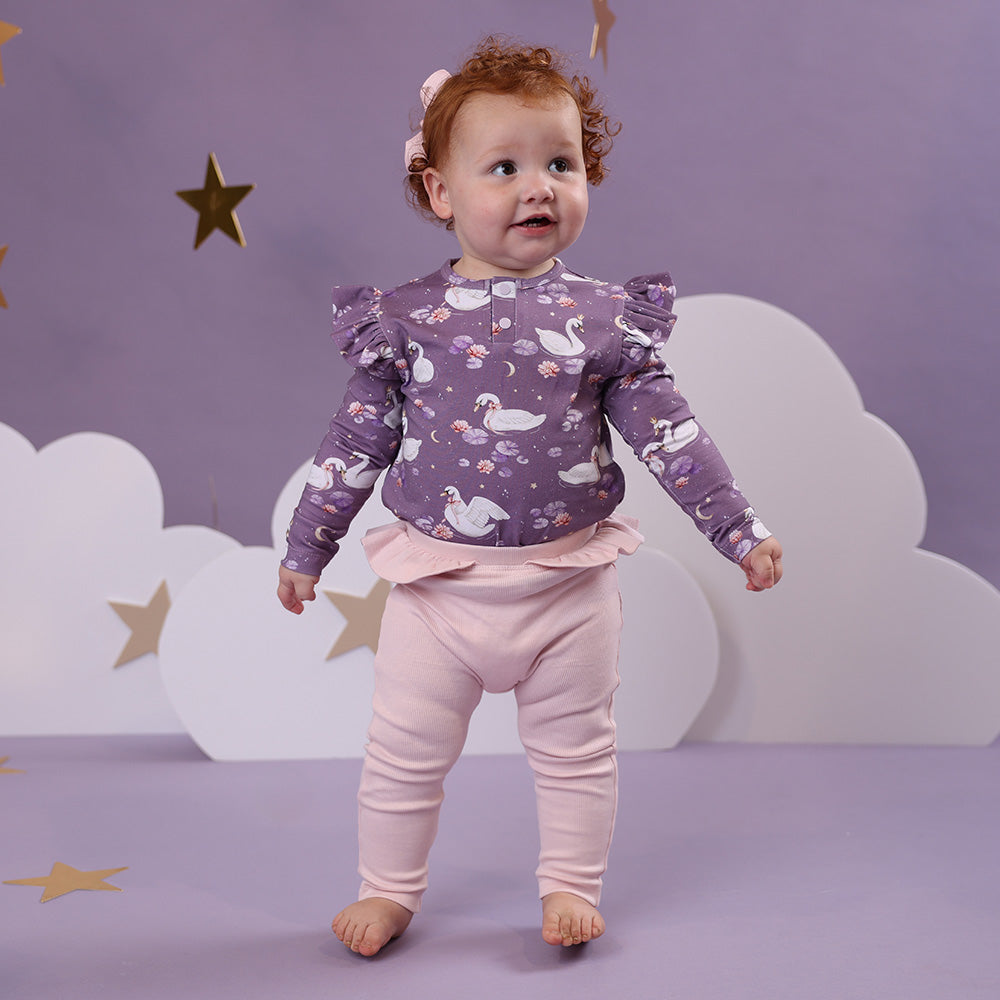 Midnight Swan Organic Long Sleeve Top with Frill | Snuggle Hunny