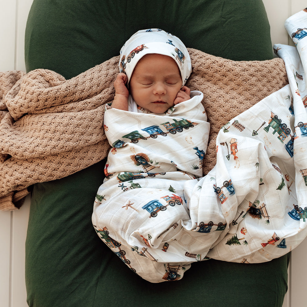 Trains Organic Muslin Wrap | Snuggle Hunny