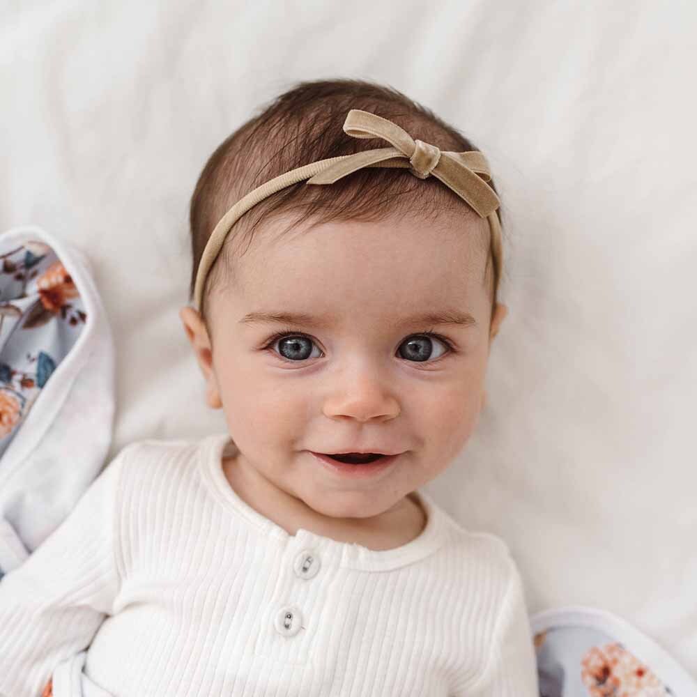 Pebble Velvet Baby Headband & Bow | Snuggle Hunny