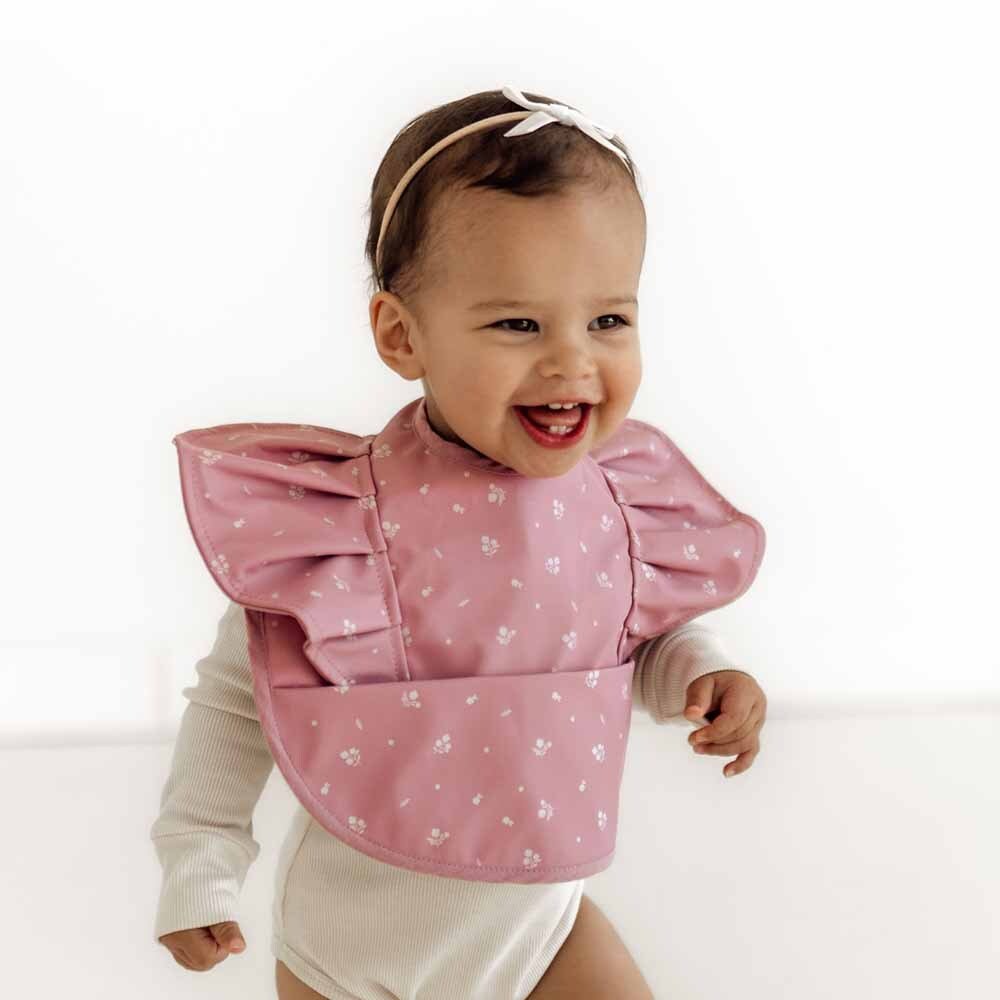 Pink Fleur Frill Waterproof Snuggle Baby Bib | Snuggle Hunny