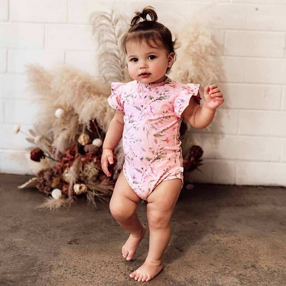 Pink Wattle Short Sleeve Organic Baby Bodysuit | Snuggle Hunny