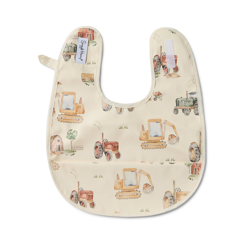 Diggers & Tractors Waterproof Snuggle Baby Bib | Snuggle Hunny