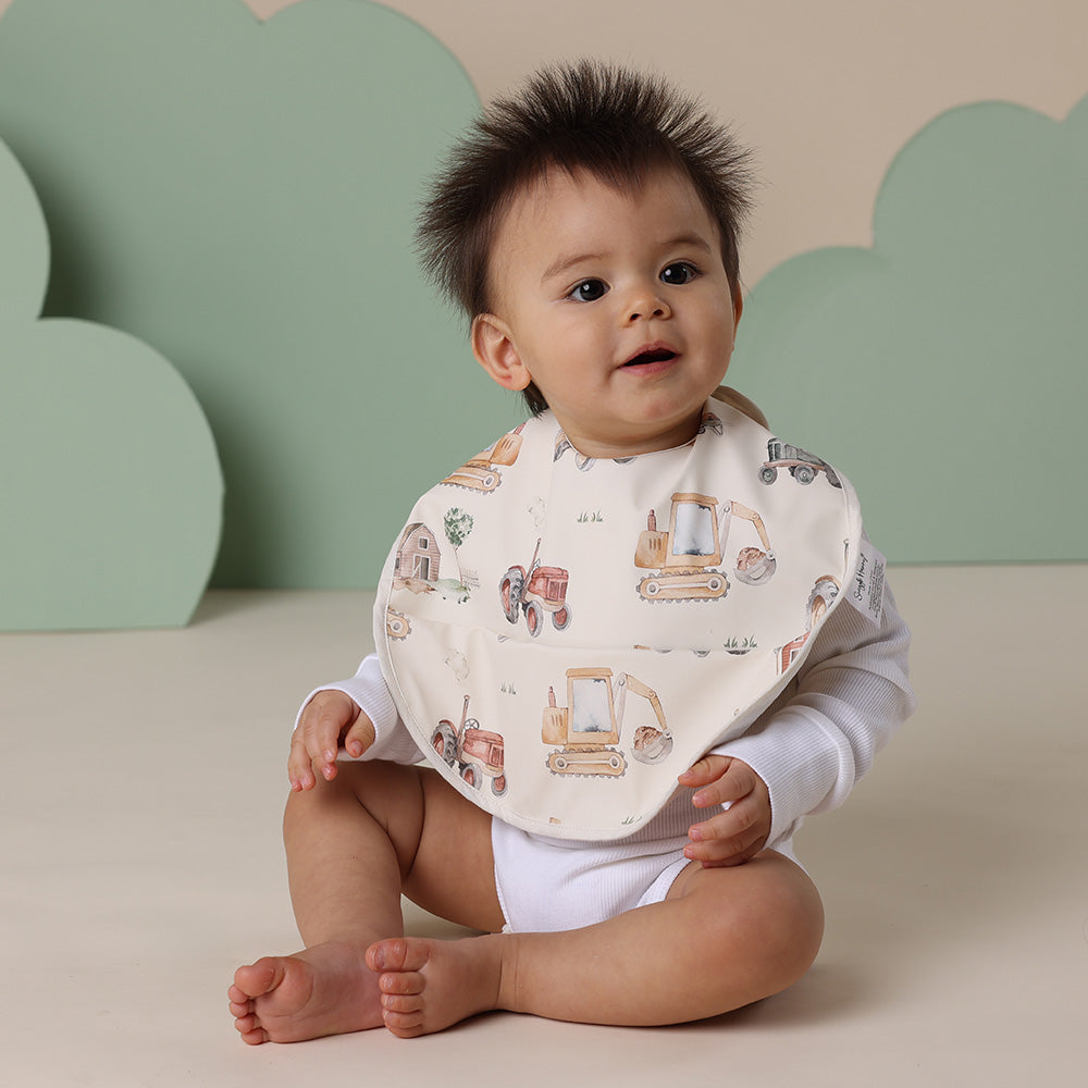 Diggers & Tractors Waterproof Snuggle Baby Bib | Snuggle Hunny