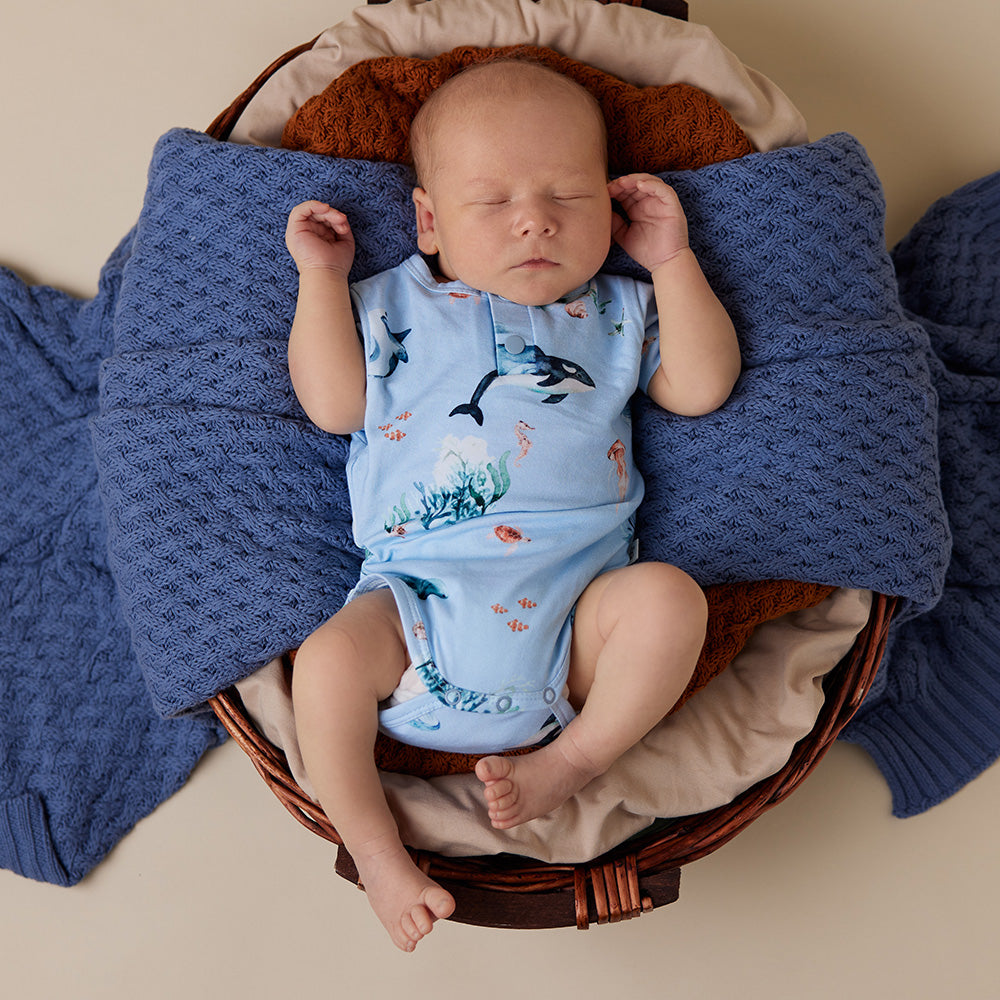Blue Ocean Short Sleeve Organic Bodysuit | Snuggle Hunny