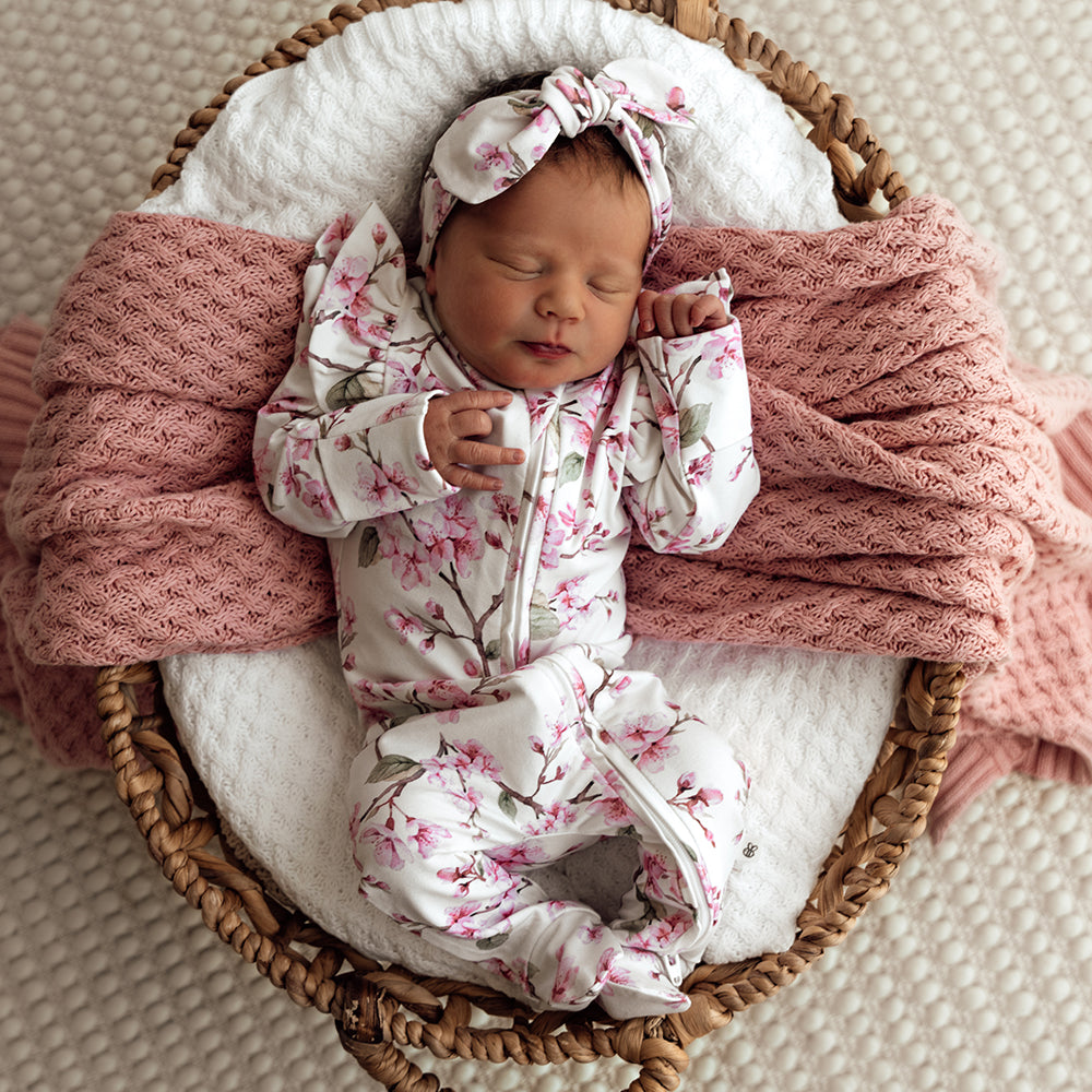 Cherry Blossom Organic Baby Snuggle Sleepsuit Footie | Snuggle Hunny