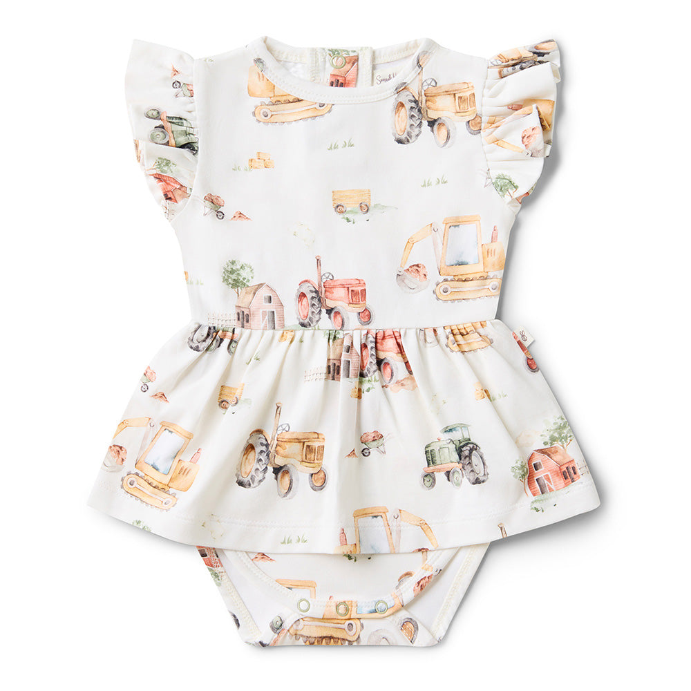 Diggers & Tractors Organic Baby & Toddler Dress | Snuggle Hunny