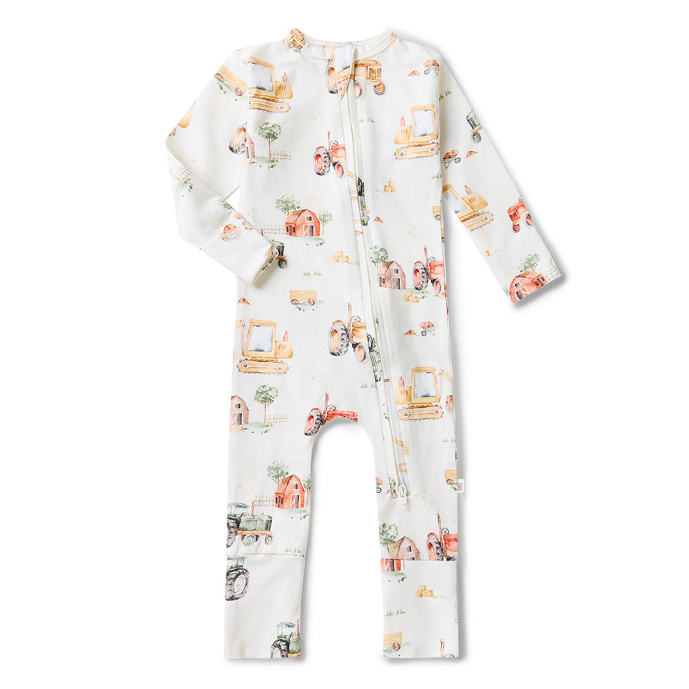Diggers & Tractors Organic Baby Snugglesuit Convertible Romper ...
