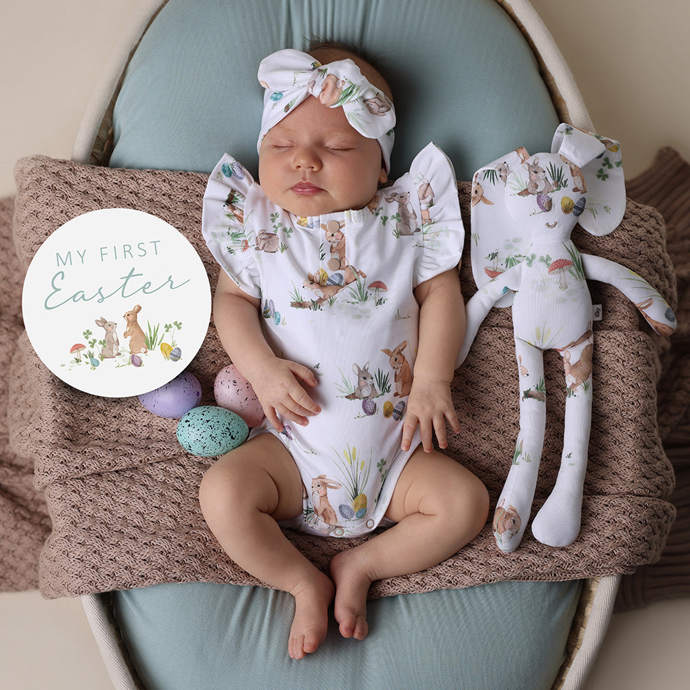 Easter Bunnies Short Sleeve Organic Bodysuit with Frill | Snuggle Hunny