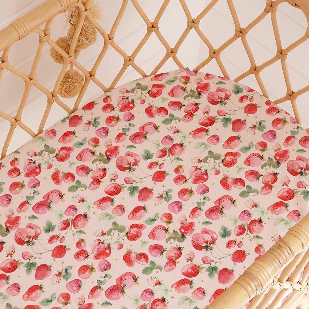 Strawberry Organic Fitted Bassinet Sheet & Change Pad Cover | Snuggle Hunny
