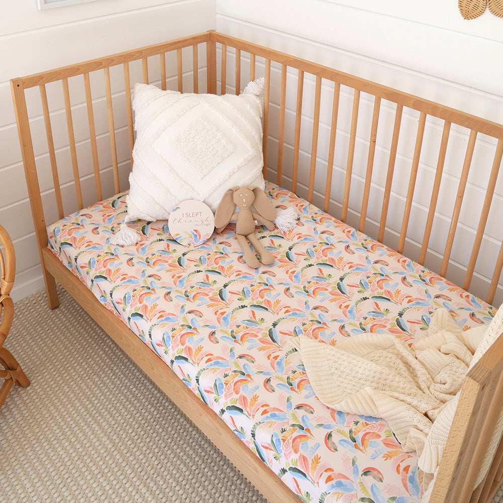 Summer Palm Organic Fitted Cot Sheet | Snuggle Hunny