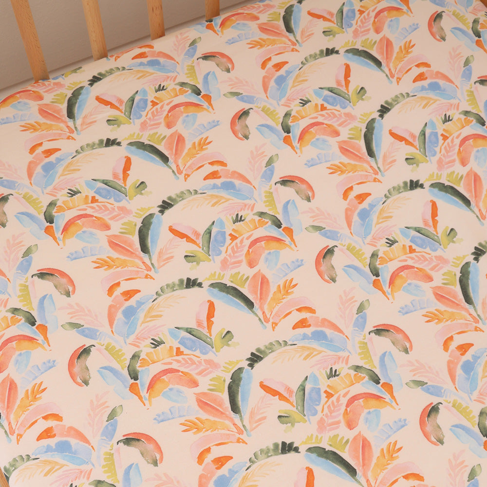 Summer Palm Organic Fitted Cot Sheet | Snuggle Hunny
