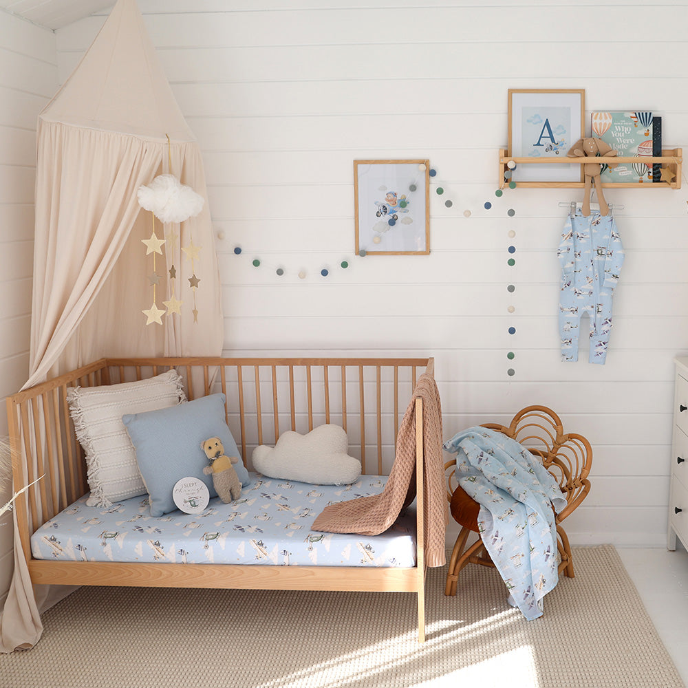 Taking Flight Organic Fitted Cot Sheet | Snuggle Hunny