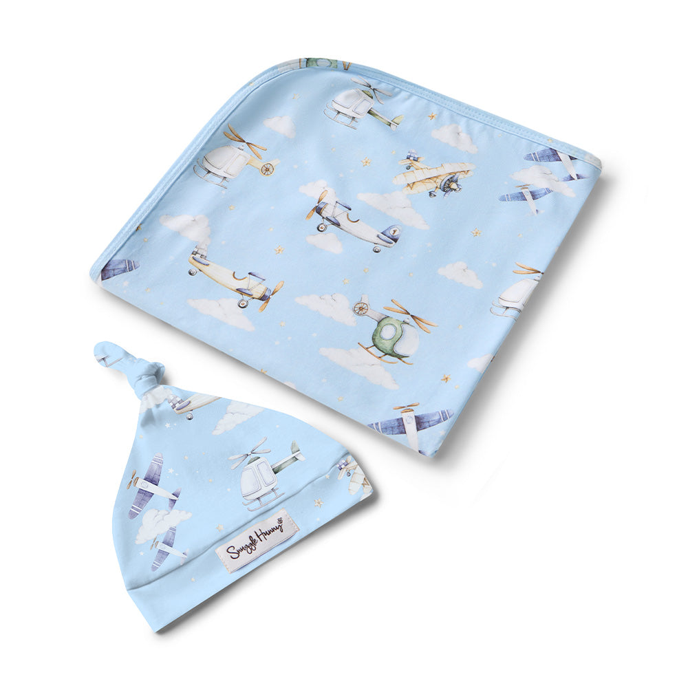 Taking Flight Organic Jersey Wrap & Beanie Set | Snuggle Hunny