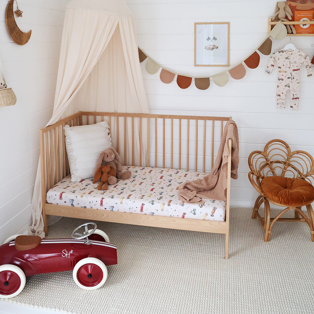 Vintage Cars Organic Fitted Cot Sheet | Snuggle Hunny